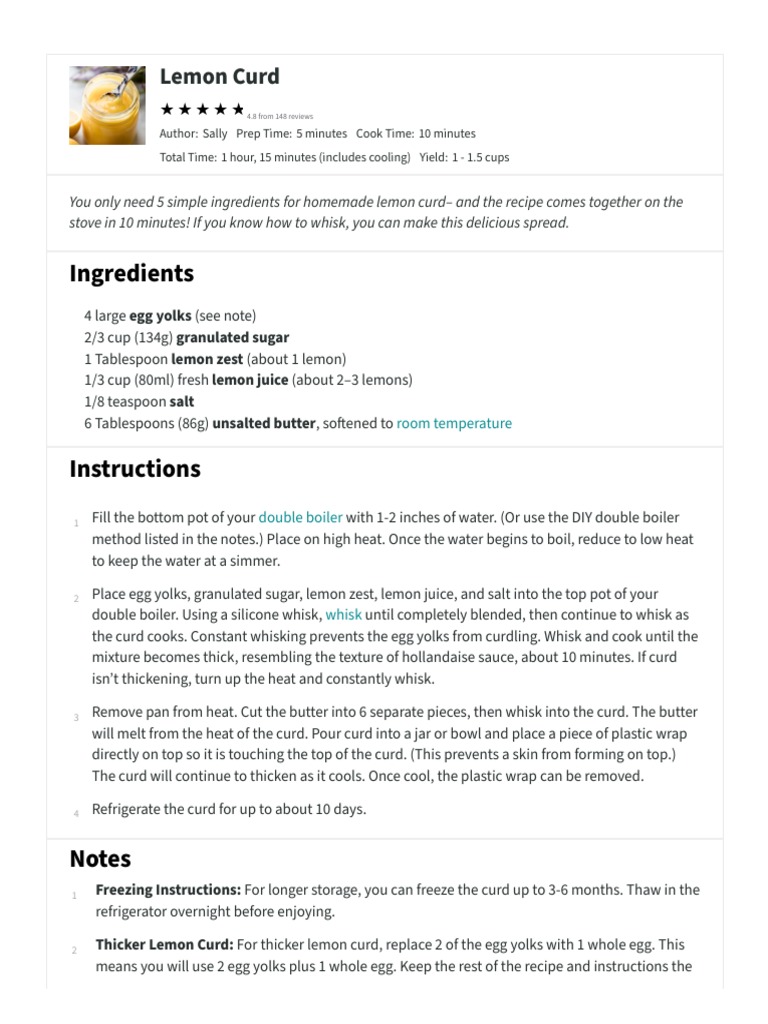 How To Make Lemon Curd (5 Ingredients) - Sally's Baking Addiction | PDF | Butter | Lemon