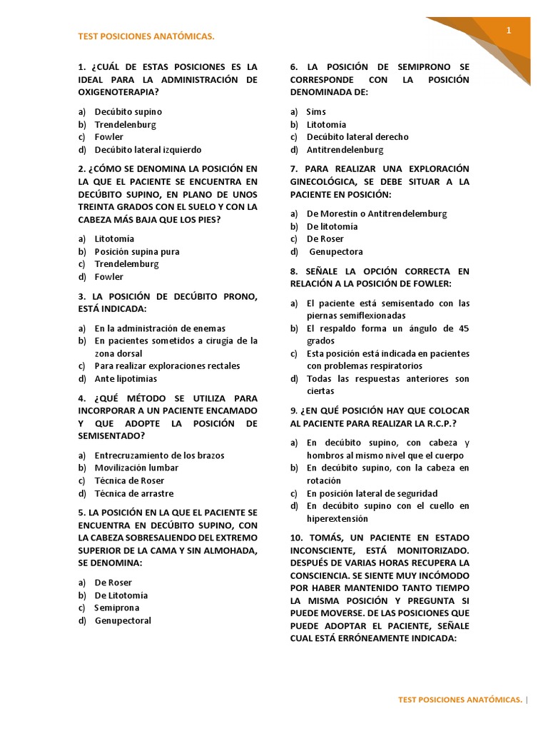 Posiciones anatómicas en enfermería | PDF | Términos anatómicos de ...