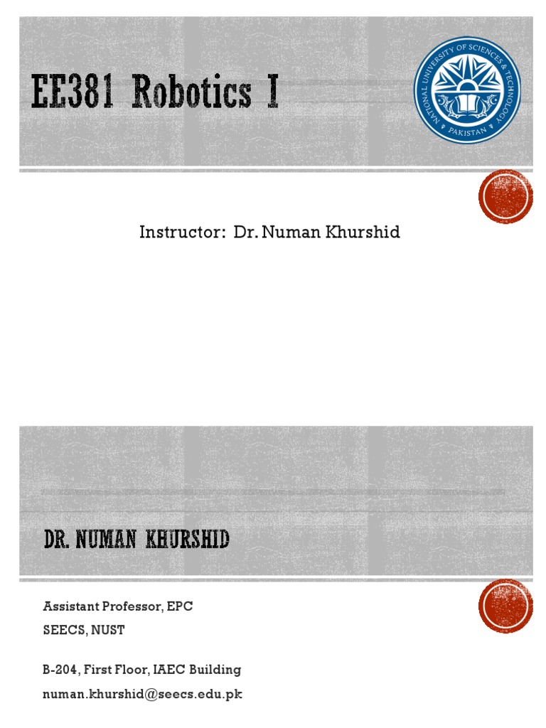 EE381 Lec1 Week1 | PDF | Robot | Robotics