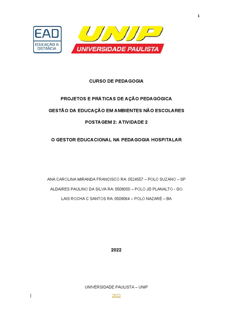 PAPP GESTÃO 6 SEMESTRE Postagem 2 | PDF | Pedagogia | Aprendizado