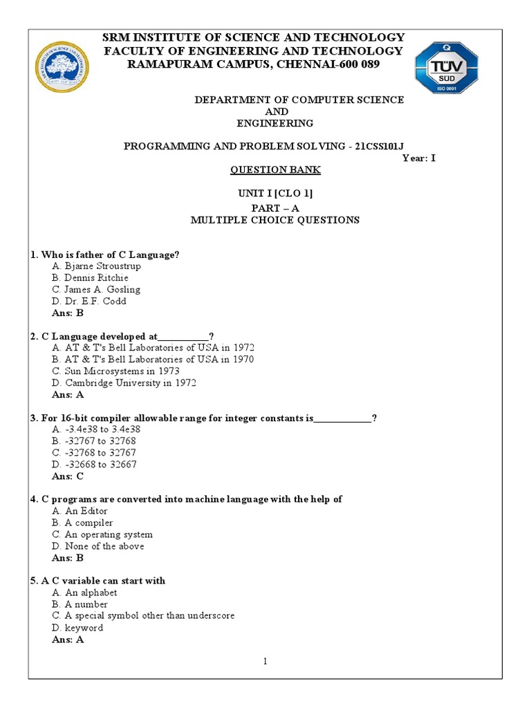 Pps Unit 1 Question Bank Pdf Computer Programming Assembly Language 2968