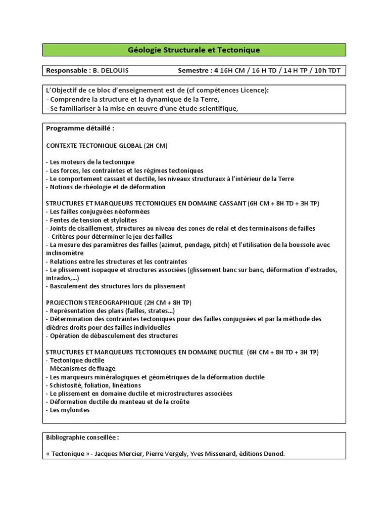 Cours de Géologie Structurale Semestre 4 | PDF