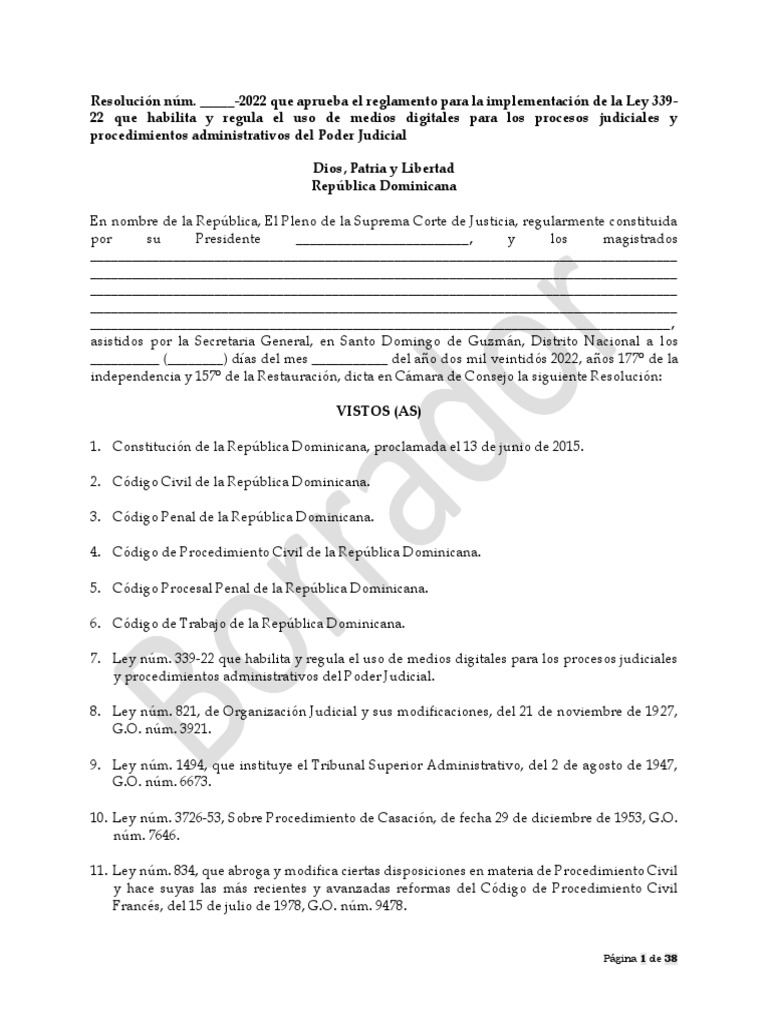 Reglamento Ley Num. 339 22 Sobre Uso de Medios Digitales en El Poder Judicial Consulta Publica ...