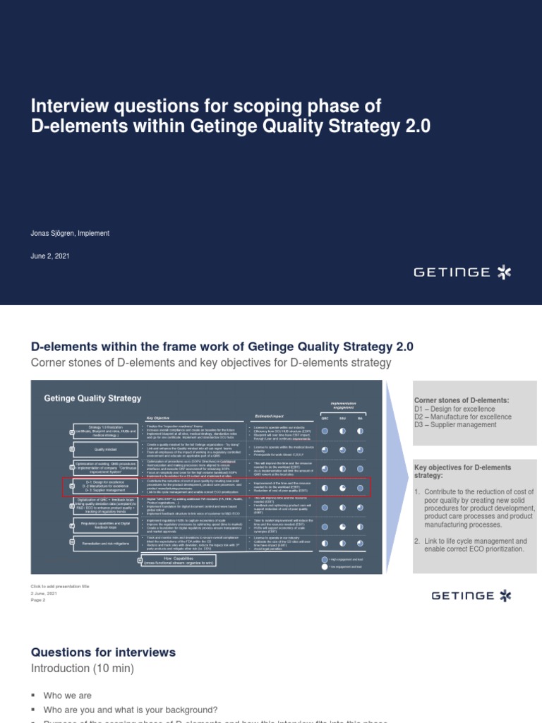 Group Interview Questions - Getinge Quality Strategy 2.0 - D-Elements ...
