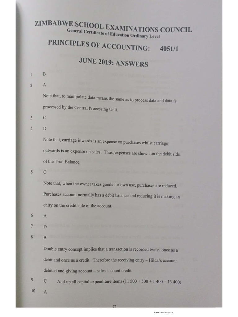 Principles of Accounts June 2019 Paper 1 Solutions1 | PDF