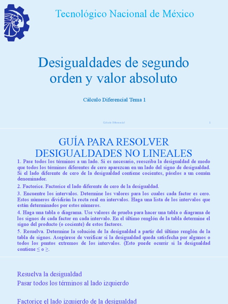 Desigualdades de Segundo Orden y Valor Absoluto | PDF | Desigualdad (Matemáticas) | Intervalo ...