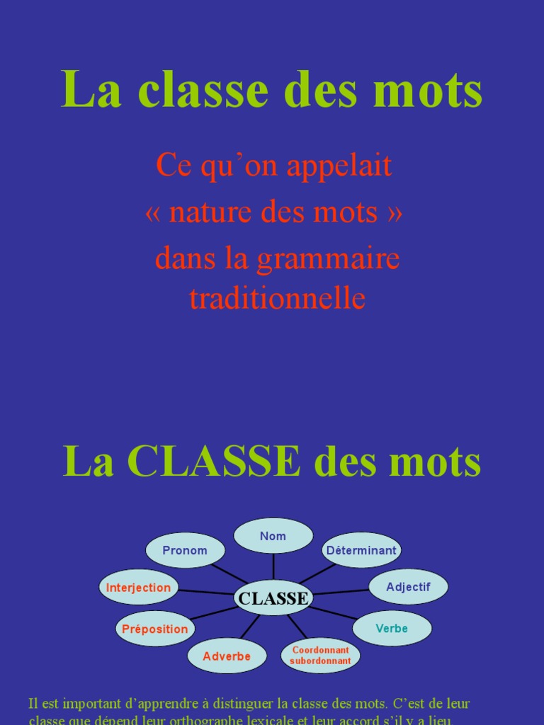 La Classe Des Mots | PDF | Nom (grammaire) | Pronom