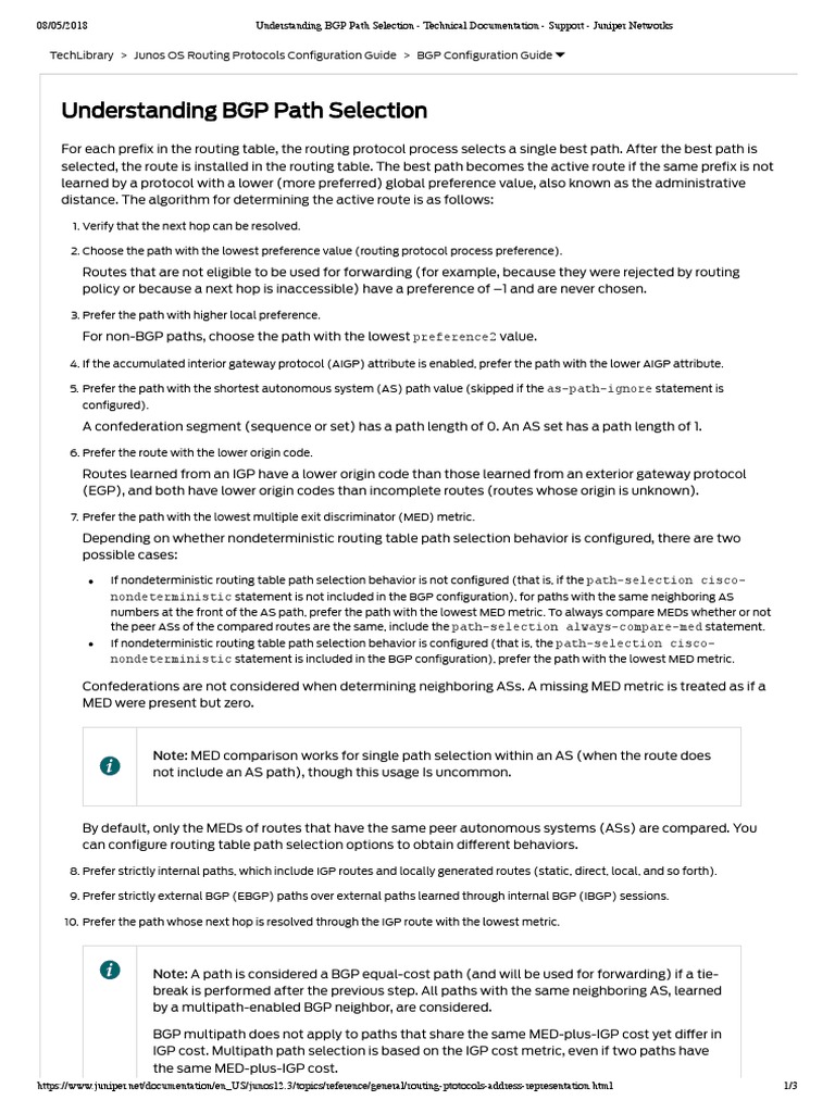 Understanding Bgp Path Selection Technical Documentation Support Juniper Networks Pdf 
