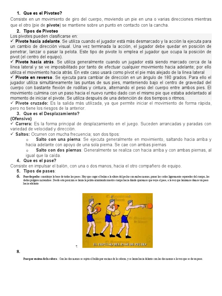Tipos y Técnicas de Pivoteo en Baloncesto | PDF | Deportes