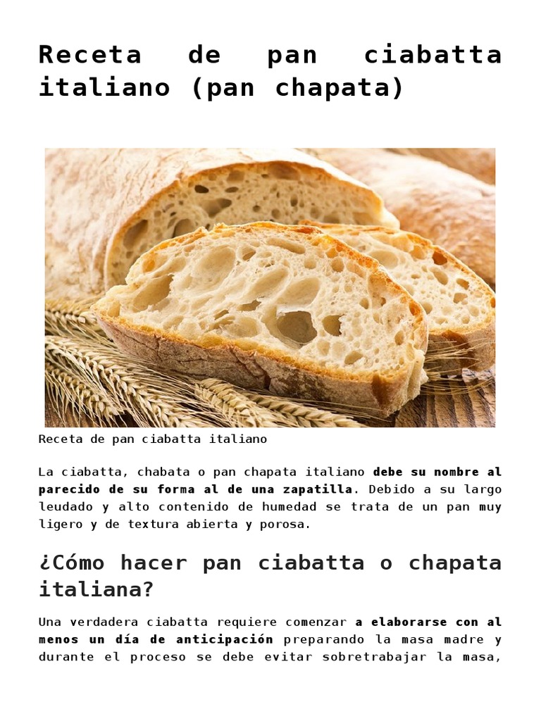 Receta de Pan Ciabatta Italiano (Pan Chapata) | PDF | Panes | De masa ...