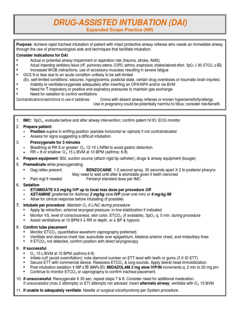 Drug Assisted Intubation Dai Expanded Scope Practice Nr Pdf