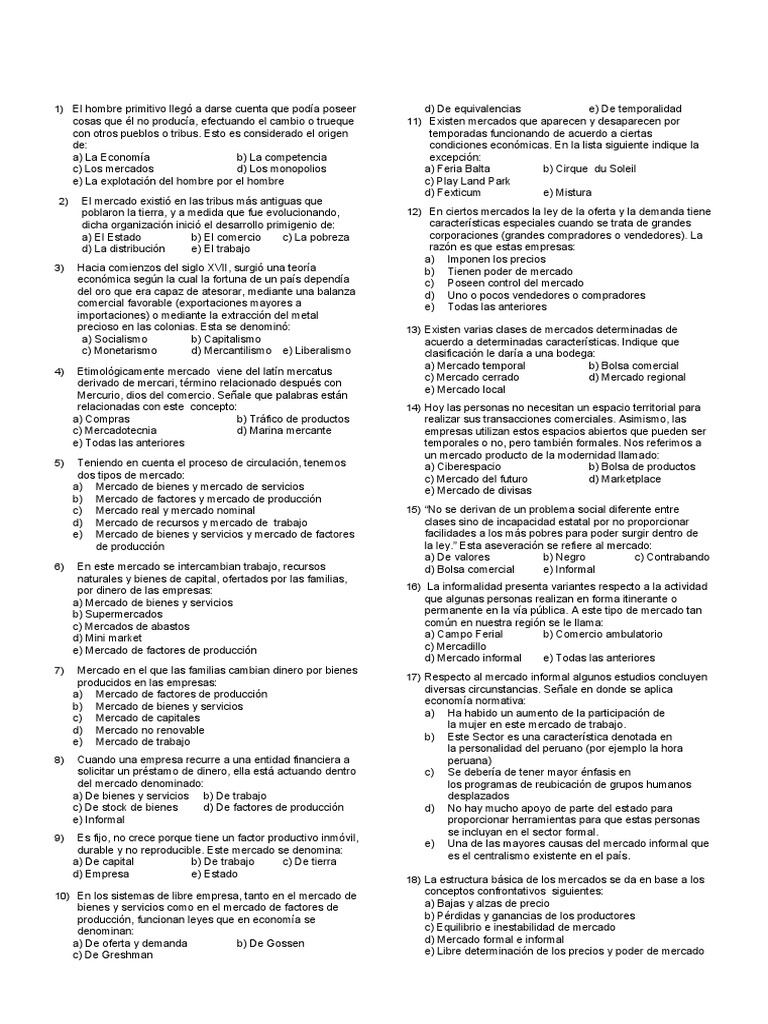 Examen de Economia | PDF | Monopolio | Mercado (economía)