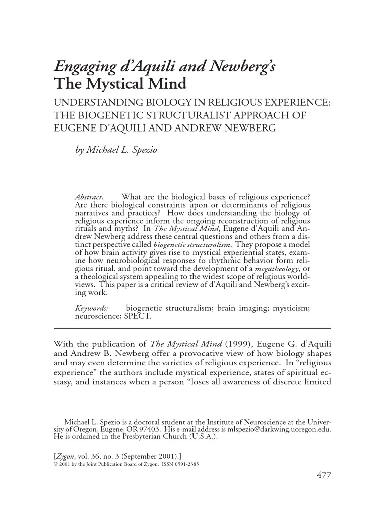 Engaging D'aquili and Newberg's: The Mystical Mind | PDF | Mind ...
