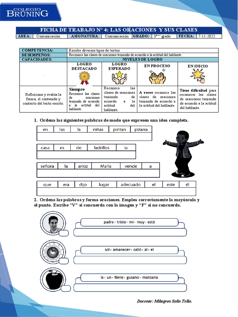 Comunicación-Ficha de Trabajo - La Oración y Sus Clases | PDF ...