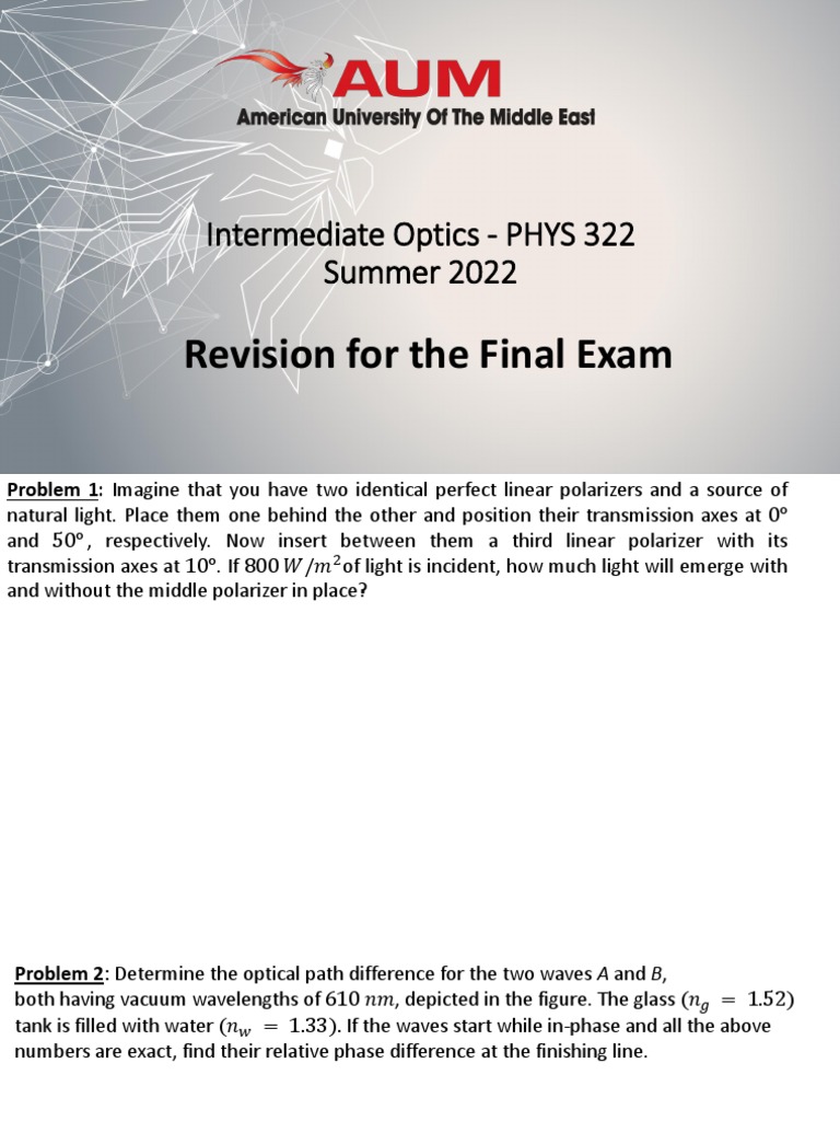REVISION Final Exam | PDF | Diffraction | Wavelength