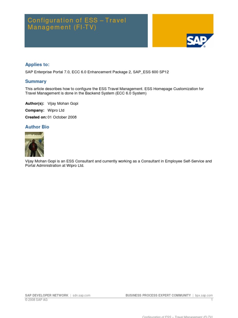 Configuration of ESS Travel Management | PDF | Sap Se | Information ...