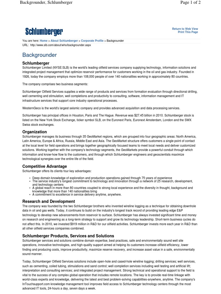 Schlumberger Background | PDF | Oil Well | Innovation