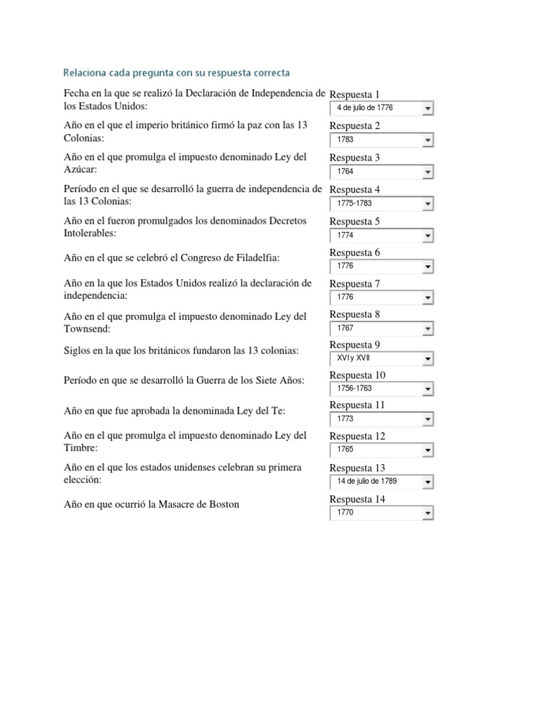 Examen 13 Colonias | PDF | Guerra revolucionaria americana | Trece colonias