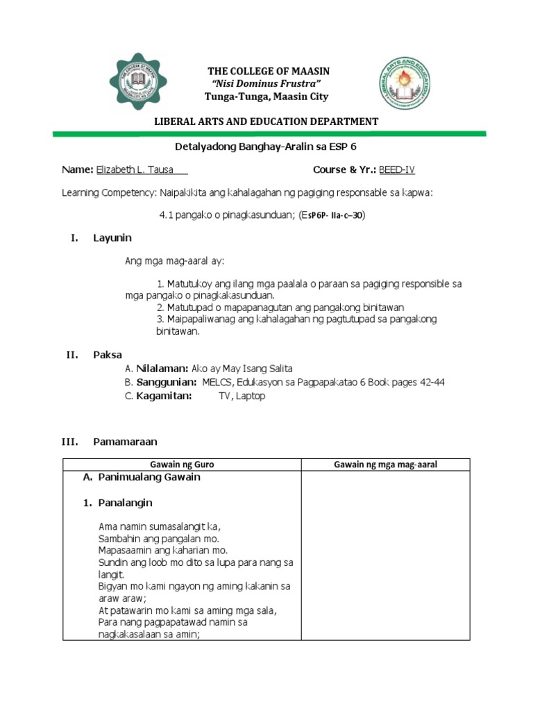 Esp 6 Lesson Plan | PDF