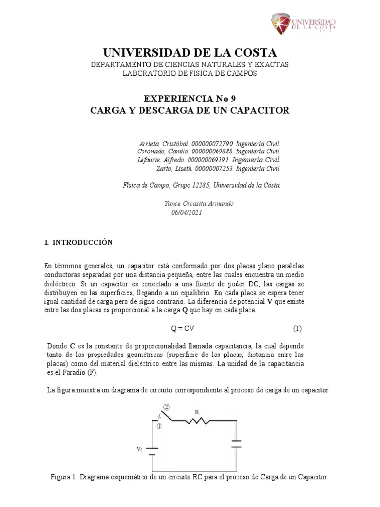 Experiencia No 9. Carga y Descarga de Un Capacitor | PDF | Condensador | Electricidad