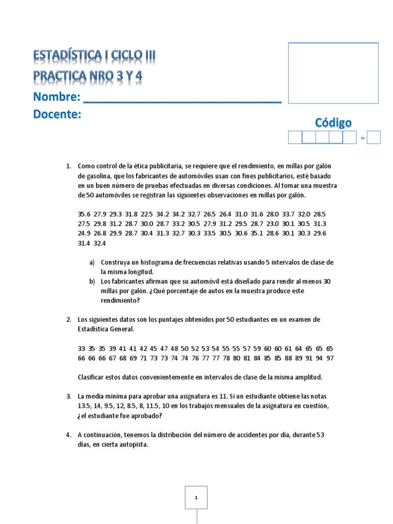 Practica 3 y 4 | PDF | Análisis estadístico | Enseñanza de matemática