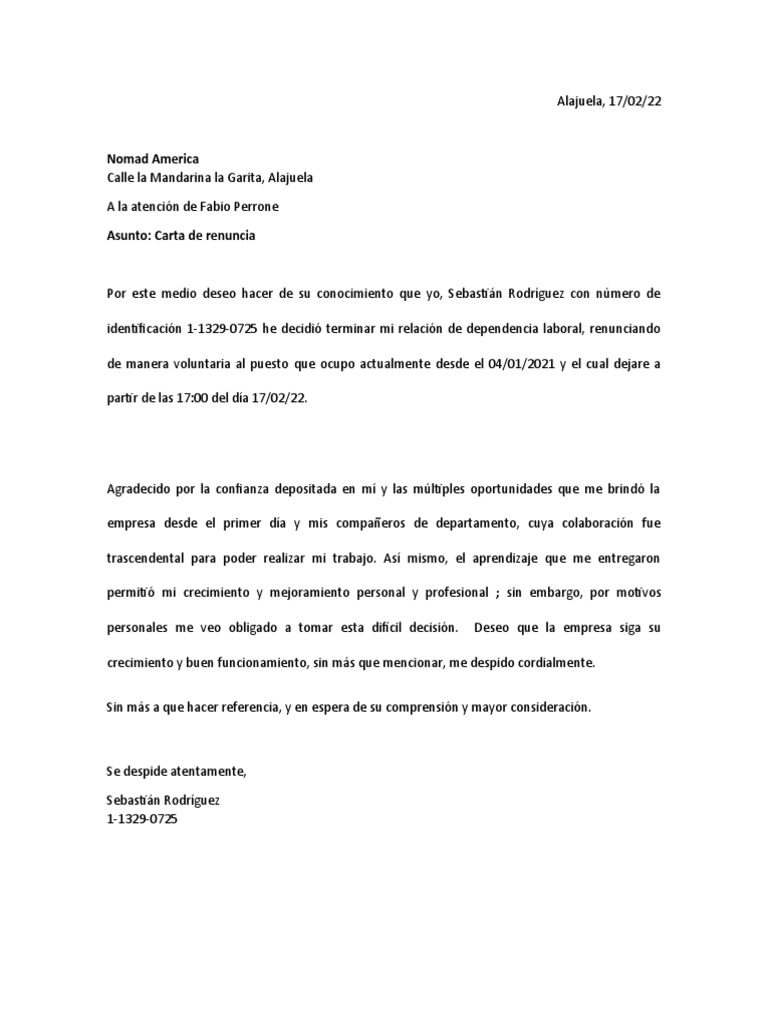 Carta-De-Renuncia-Voluntaria Sebas | PDF