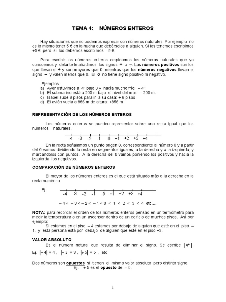 Tema 4 - Los Números Enteros | PDF | Entero | Multiplicación