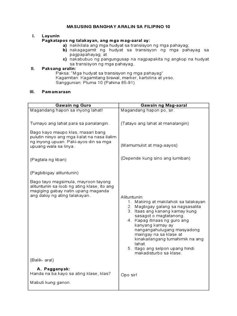 BANGHAY - ARALIN - SA - FILIPINO 10 Demo | PDF