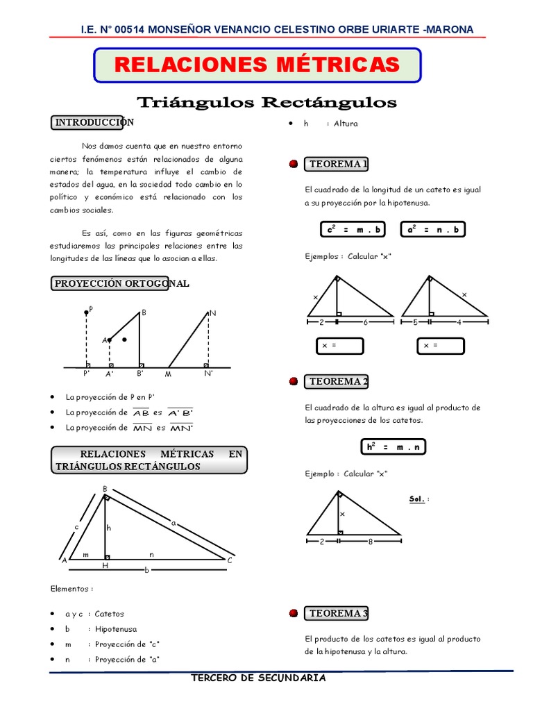 Relaciones Metricas | PDF | Geometría triangular | Geometría del plano euclidiano