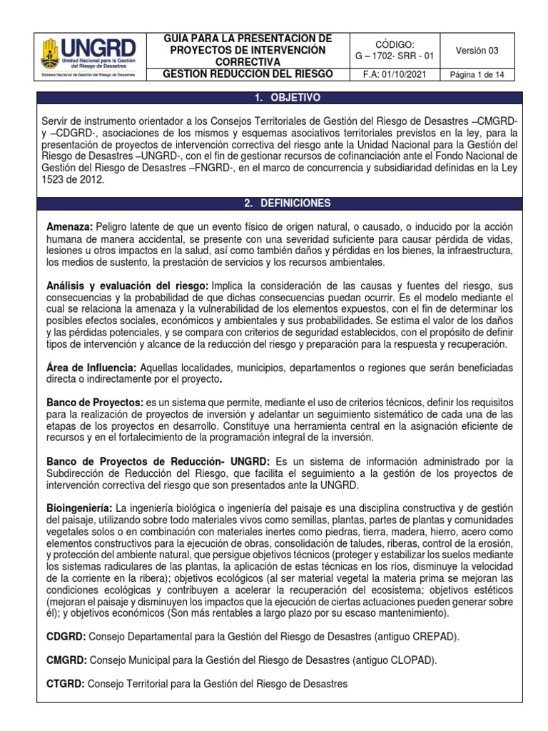 Guia para La Presentacion de Proyectos de Intervencion Correctiva G 1702 SRR 01 v03 | PDF ...