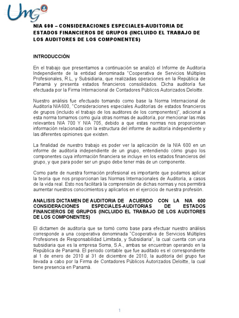 Caso Practico Nia 600. | PDF | Auditoría | normas internacionales de ...