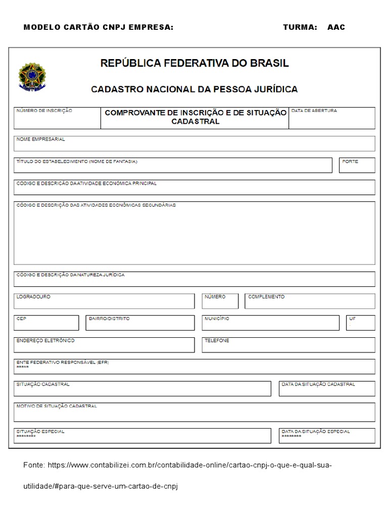 Modelo Cartão CNPJ Empresa | PDF