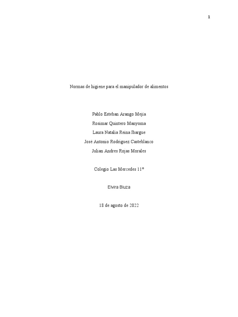 Normas de Higiene para El Manipulador de Alimentos R | PDF | Lavado de ...