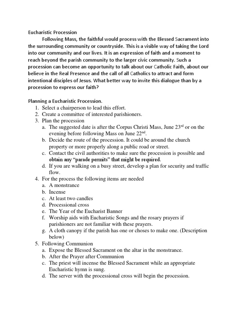 Eucharistic Processions Canopy Instructions | PDF | Eucharist | Mass ...