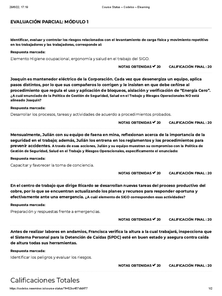 Course Status - Codelco - Elearning M1 | PDF