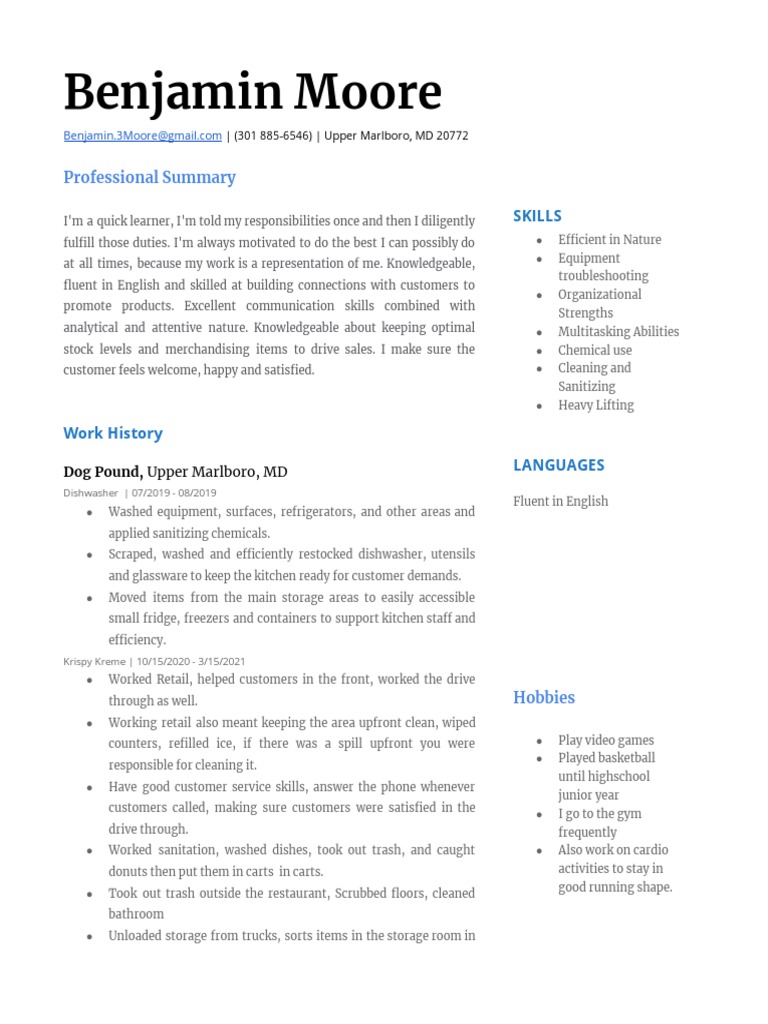 Benjamin Moore: Professional Summary | PDF | Dishwasher | Home