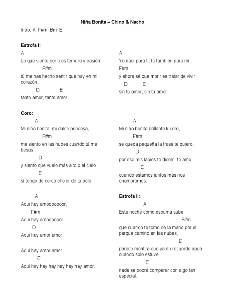 Niña Bonita - China y Nacho | PDF | Amor