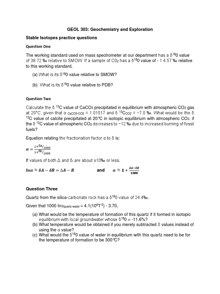 GEOL 303 - Stable Isotopes Practice Questions 2022 | PDF
