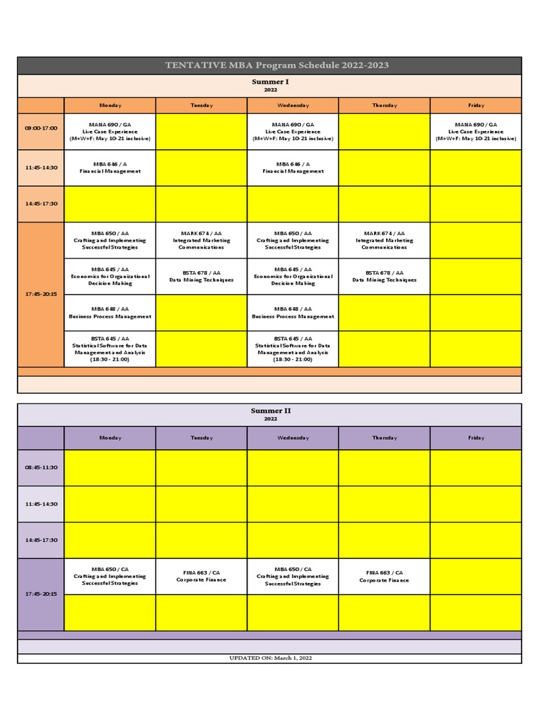 Tentative MBA Program Schedule 2022-2023 Sept 29th 2022 | PDF | Master Of Business ...