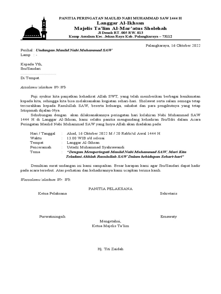 Undangan Peringatan Maulid Nabi 1444 H | PDF