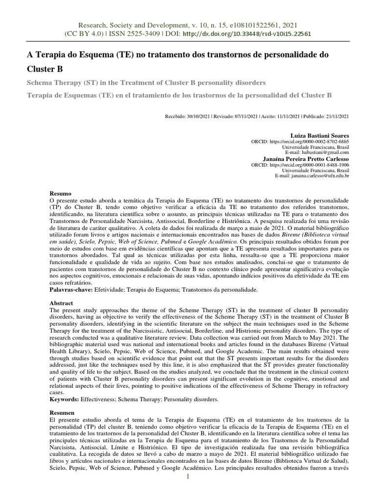 Terapia Do Esquema | PDF | Manual Diagnóstico e Estatístico de Transtornos Mentais | Terapia ...