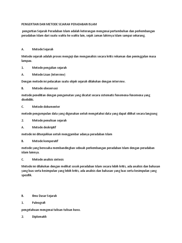 Pengertian Dan Metode Sejarah Peradaban Islam | PDF