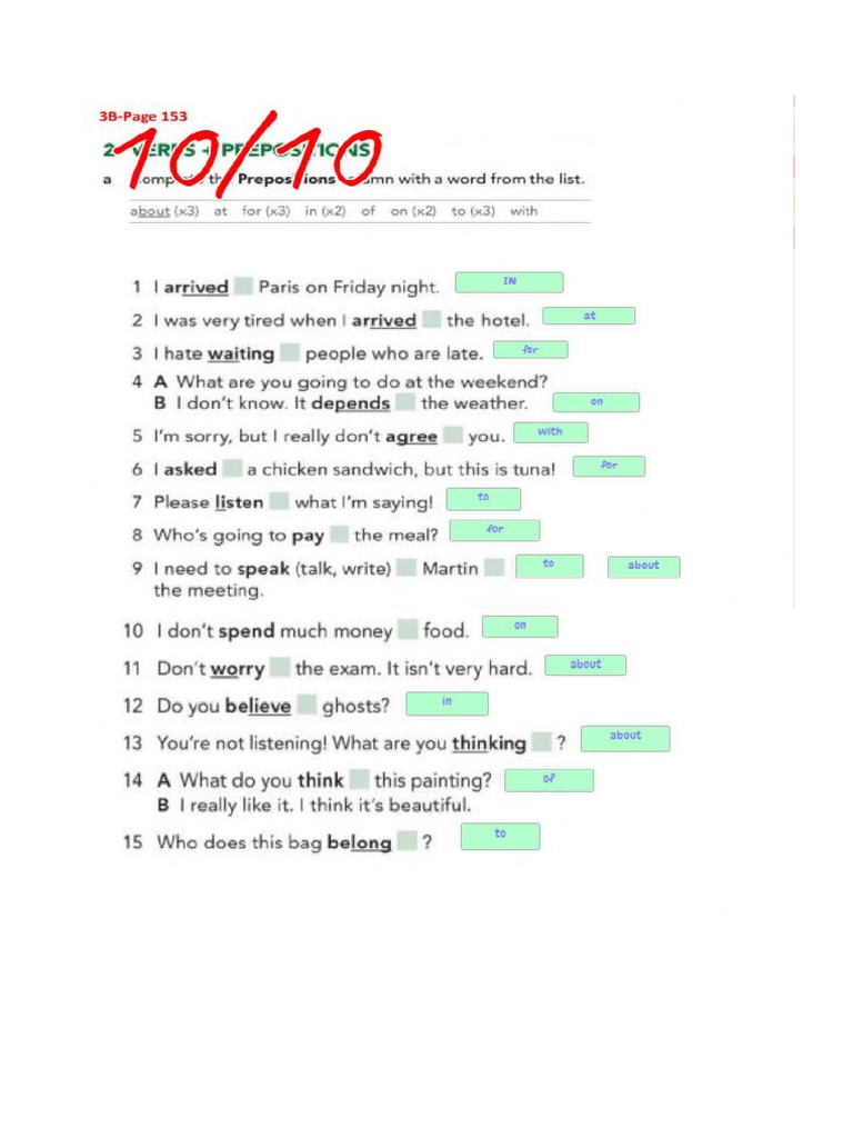 W03 - PE2 - Homework - Verbs and Preposition. | PDF