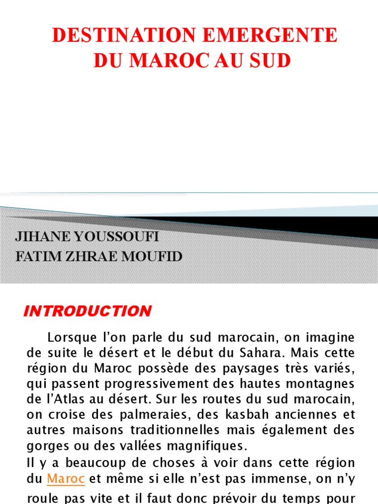 Destination Emergente Du Maroc Au Sud | PDF | Maroc | Sahara