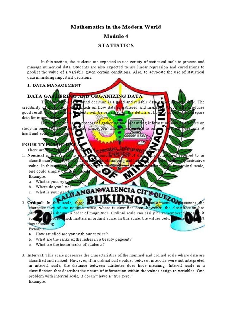 Mathematics in The Modern World Statistics: Data Gathering and ...