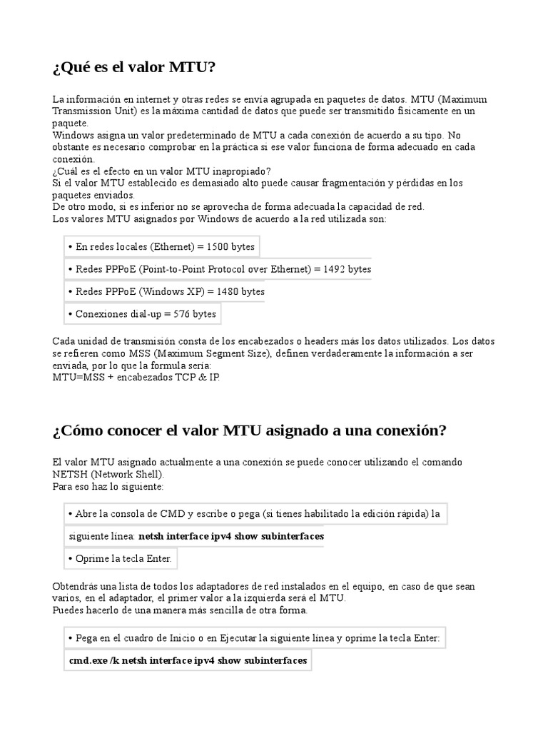 Ajustar El MTU de Una Red | PDF | Protocolos de internet | Ciencias de ...