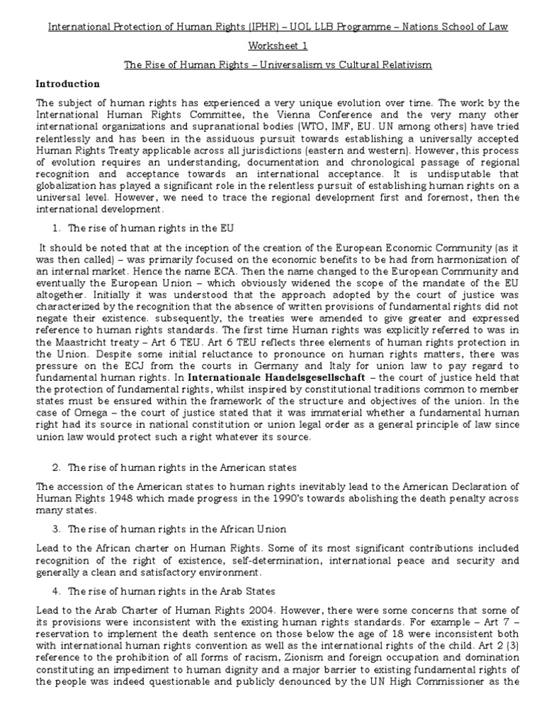International Protection of Human Rights - Worksheet 1 | PDF | Human ...