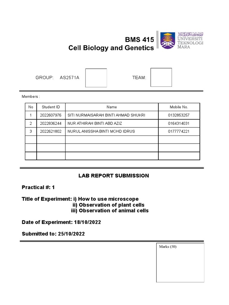 Lab Report Experiment 1 | PDF | Microscope | Optics