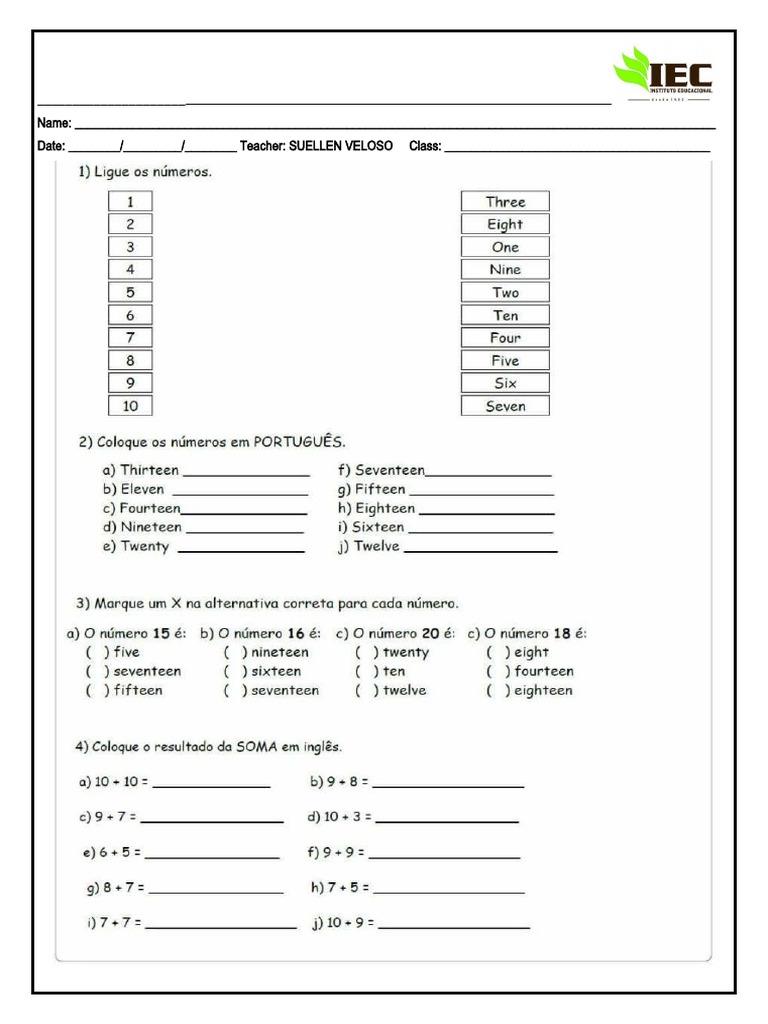 Atividade Numbers | PDF