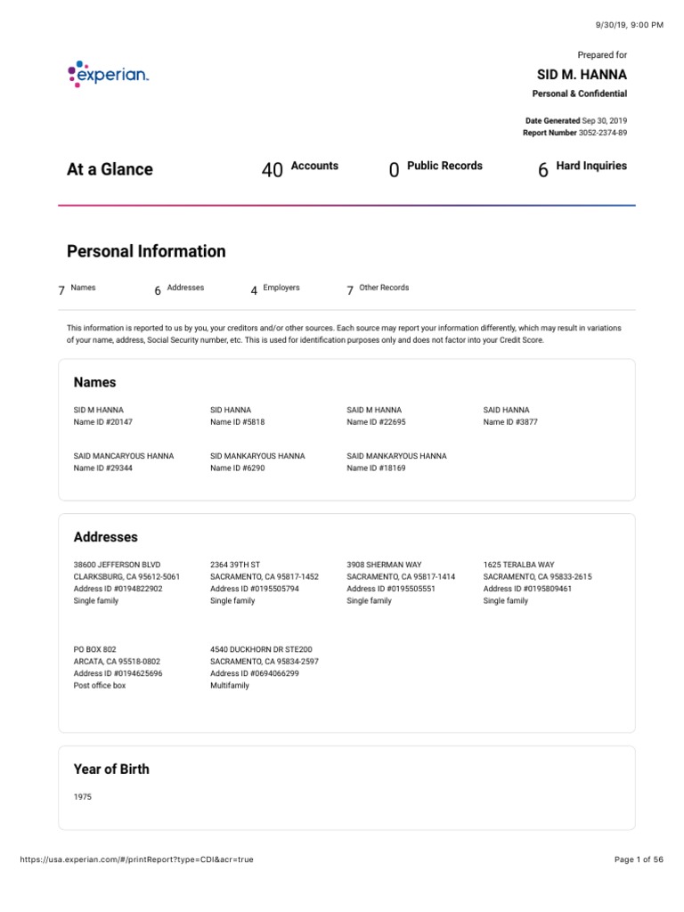 Experian Credit Report Overview | PDF | Credit | Finance & Money Management